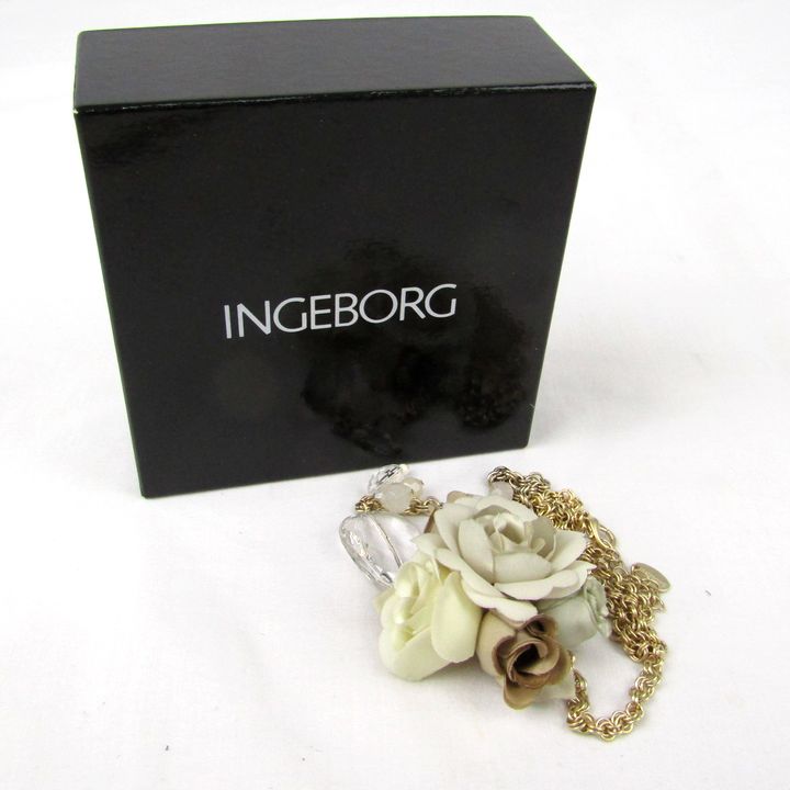インゲボルグ ネックレス フラワーモチーフ アクセサリー ブランド レディース ベージュ×ブラウン INGEBORG 【中古 ...